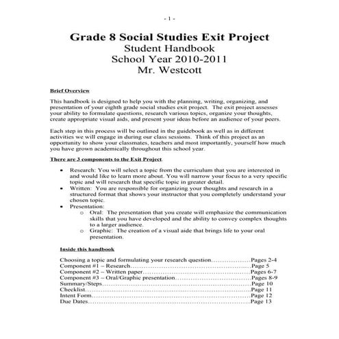 Grade 8 social studies exit project | DOC