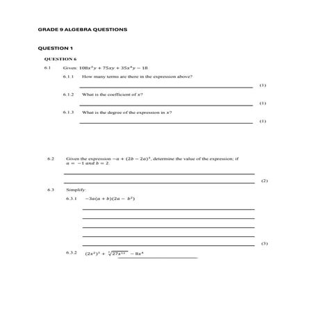 GRADE 9 MATHEMATICS ALGEBRA QUESTIONS.pdf
