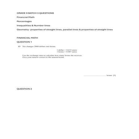 Comprehensive Grade 9 Mathematics Questions on Financial Math ...