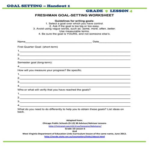 Grade 9 goal setting sheet | PDF