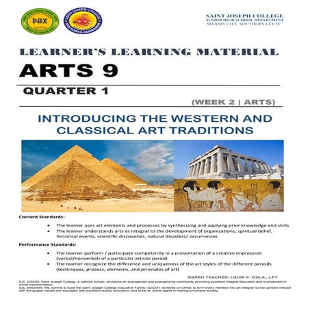 INTRODUCING THE WESTERN AND CLASSICAL ART TRADITIONS Grade 9 LLM 2 ...