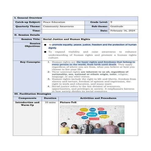 Grade 9_Peace-Ed.doc/ social justice and human rights | DOCX