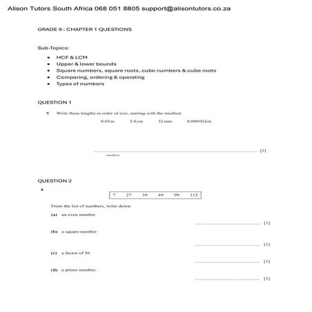 Comprehensive Grade 9 Mathematics Questions Covering Key Concepts | PDF