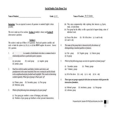 Grade 9 social studies test on groups | DOCX
