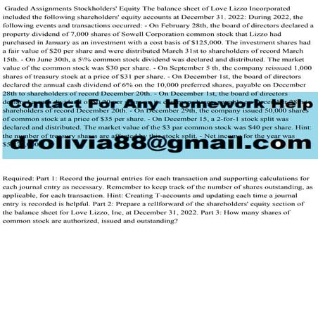 Graded Assignments Stockholders Equity The balance sheet of Love Liz ...