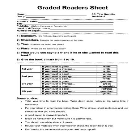 Graded readers sheet 2015-2016 | PDF