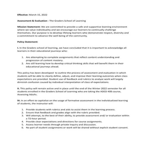 Grader assessment and evaluation policy | PDF | Educational Assessment ...