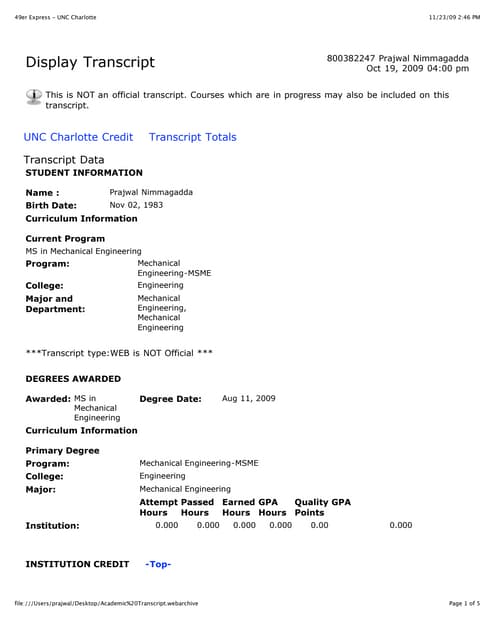 BMCC Unofficial Transcripts (1) | PDF