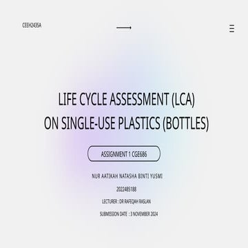 LIFE CYCLE ASSESSMENT (LCA) ON SINGLE-USE PLASTICS (BOTTLES) | PPTX