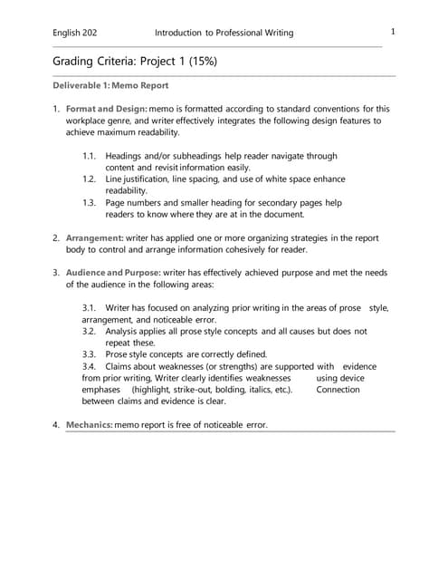 Eng 317H Project 1 Assignment Sheet | PDF