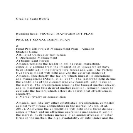 Grading Scale RubricRunning head PROJECT MANAGEMENT PLA.docx