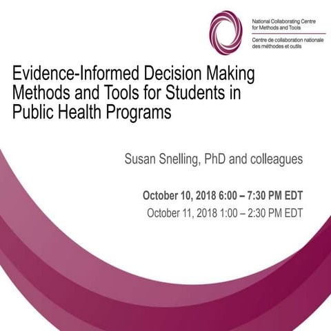 Evidence-Informed Decision Making Methods and Tools for Students in Public Health Programs | PPTX