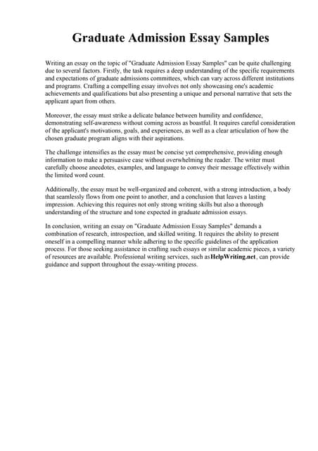 Graduate School Essay Examples. Salem International University | PDF