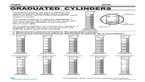 Graduated Cylinder Displacement Worksheet
