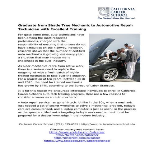Graduate from Shade Tree Mechanic to Automotive Repair Technician with ...