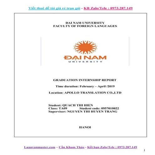 Graduation internship report faculty of foreign languages Dai Nam ...