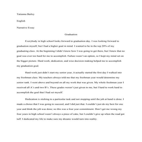 Graduation narrative essay | DOCX | College Planning | College Education