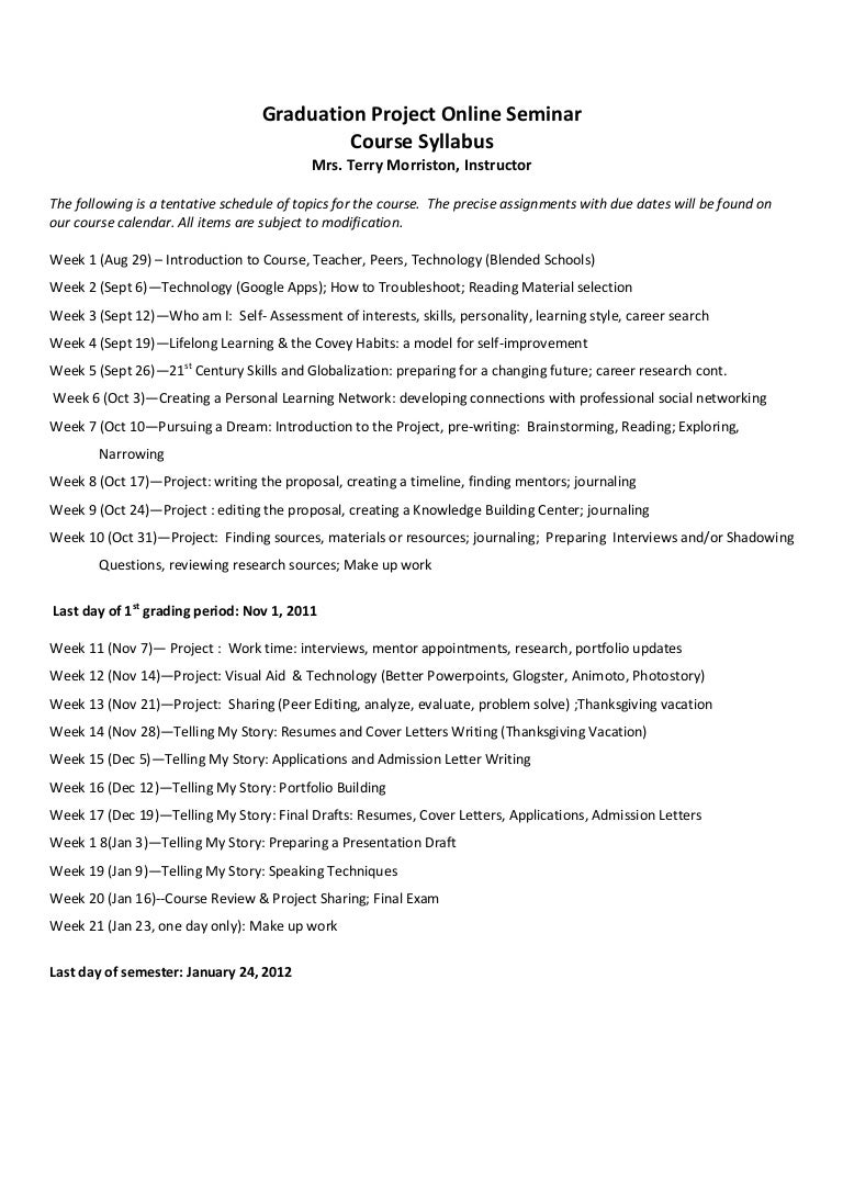 Graduation project online seminar outline