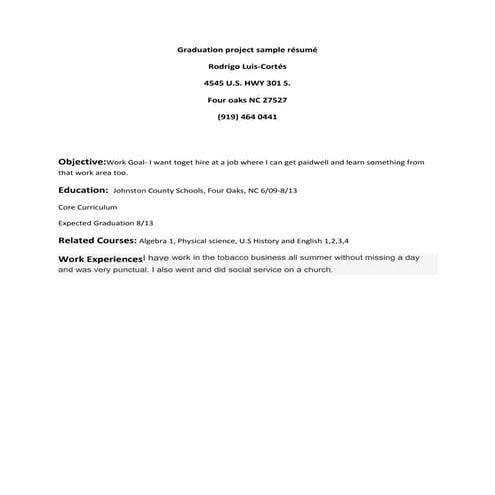 Graduation project sample résumé | PDF
