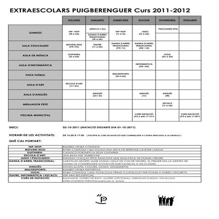 Extraescolars: Graella Curs 20112012 + Instruccions | PDF