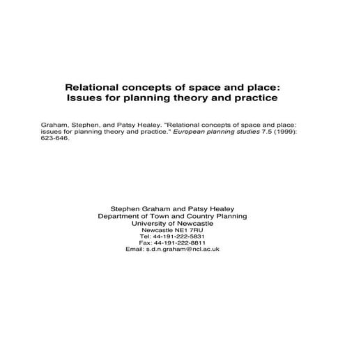 Graham, Stephen, and Patsy Healey. "Relational concepts of space and ...