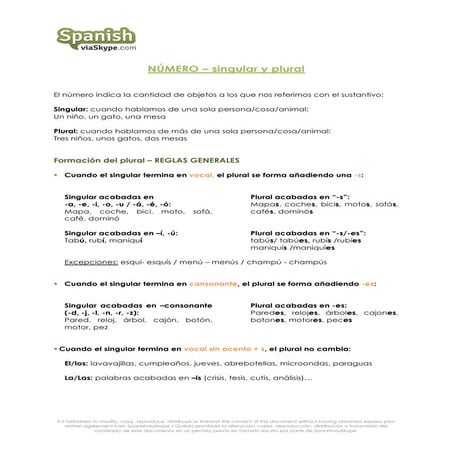 Singular and plural forms of nouns in Spanish | PDF