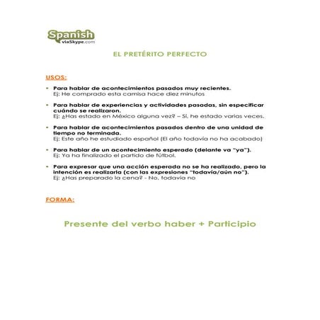 Spanish present perfect (pretérito perfecto) | PDF