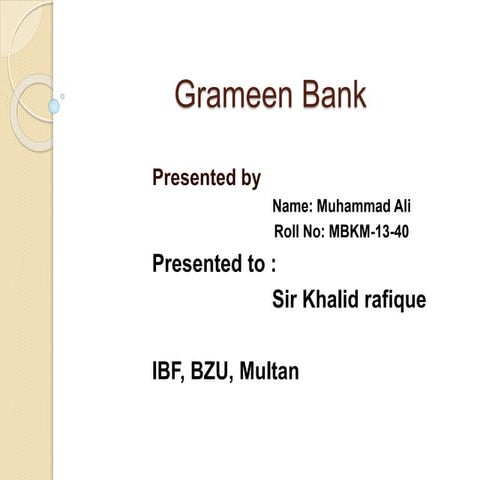 Role of Grameen Bank In Poverty alleviation | PPTX