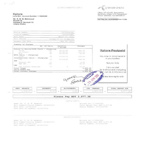 Grameen phone bill | PDF