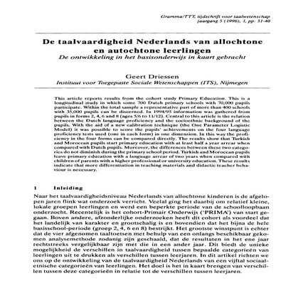 Geert Driessen (1996) GRAMMA De taalvaardigheid Nederlands van allochtone en autochtone ...