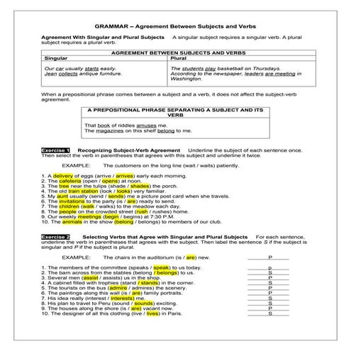 GRAMMAR - Agreement Between Subjects and Verbs.doc