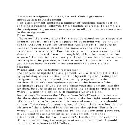 Grammar Assignment 1 Subject and Verb AgreementIntroduction to As.docx