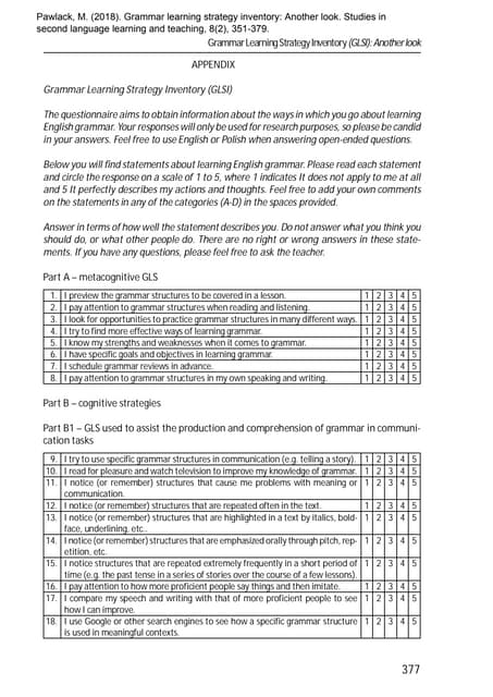Strategy Inventory for Language Learning (SILL Survey) | PDF
