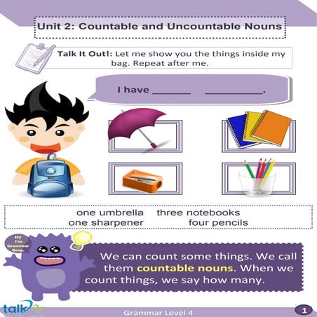 Grammar level 4 unit 1_lesson 2_countable and uncountable nouns | PPT