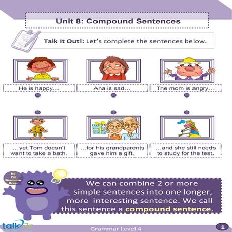 Grammar level 4 unit 8_lesson 2_compound sentences | PDF