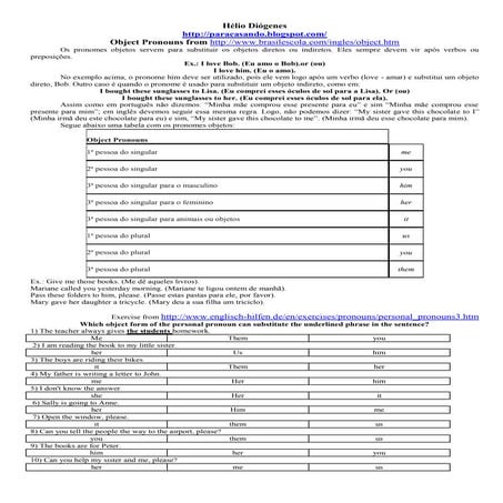 Grammar Object Pronouns | PDF | Homework and Study | Education