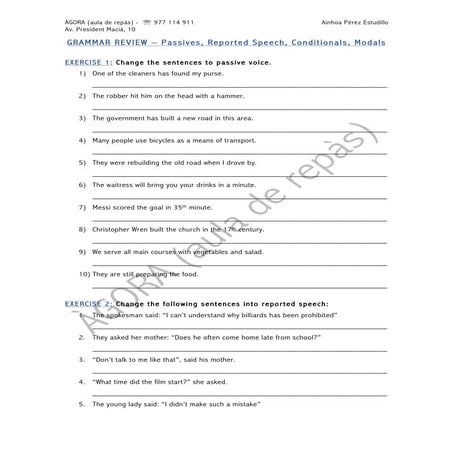 Grammar review - Five different exercises. | PDF