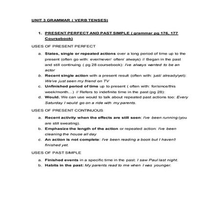 Grammar unit 3 tenses | DOCX