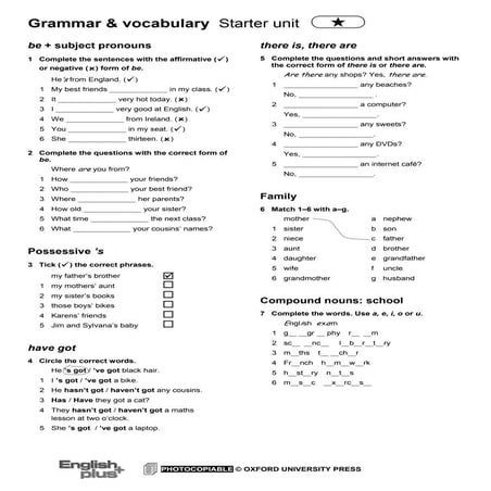 Grammar vocabulary 1star_starter | PDF