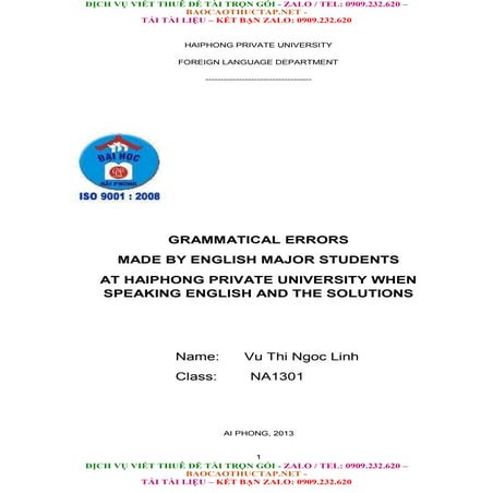Grammatical Errors Made By English Major Students At Haiphong Private ...