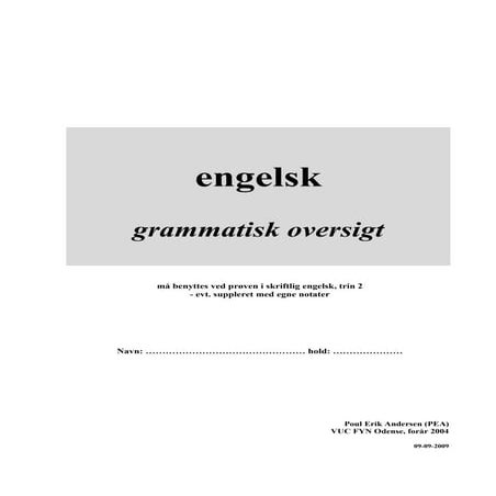 Grammatisk oversigt Engelsk | PDF