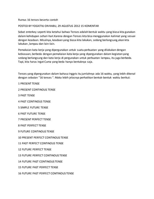 16 rumus english tenses secara singkat untuk dipelajari | PDF