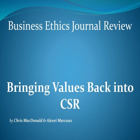 Bringing Values back to CSR | PPTX | Business | Business and Finance