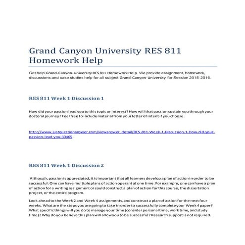 Grand canyon university res 811 homework help | DOCX