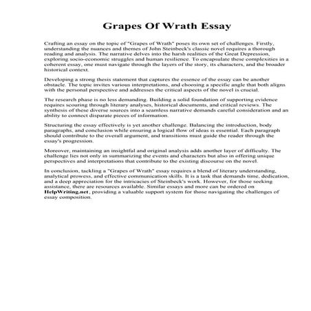Grapes Of Wrath Essay. South Texas College | PDF