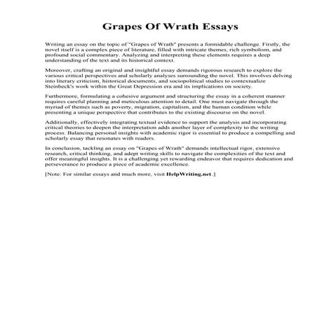 The Grapes Of Wrath Essay. The University of Tennessee | PDF