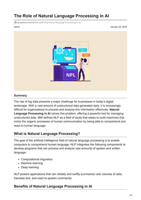 NATURAL LANGUAGE PROCESSING.pptx | Artificial Intelligence | Technology & Computing
