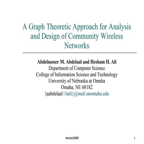 Graph Theoretic Model for Community Wireless Networks | PPT