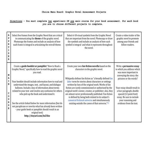 Graphic novel choice menu board | PPT