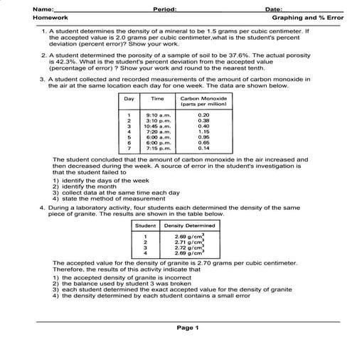 Graphing and percent error student's copy | PDF